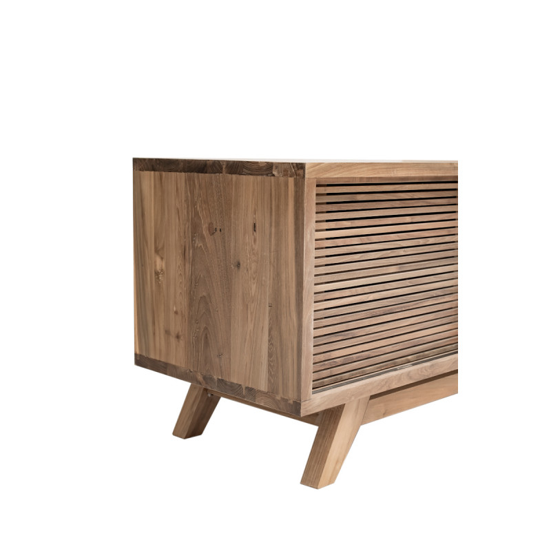 TV Cabinet, 3 sliding slats doors Color oldteak#natural Material ...