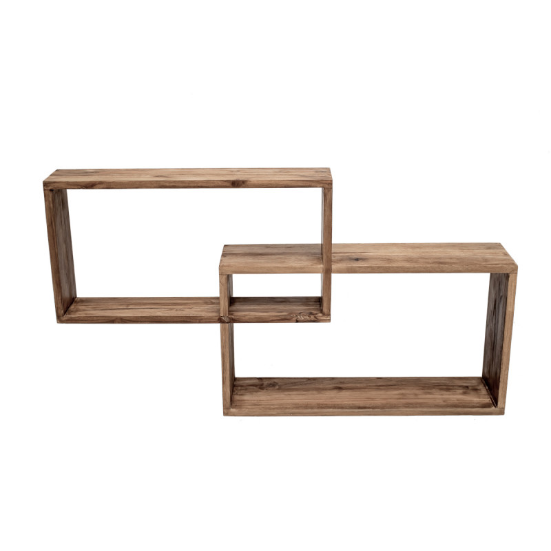 Wandrek, kubiek design Kleur teak#natural Materiaal teak Dimensie 110x60x18