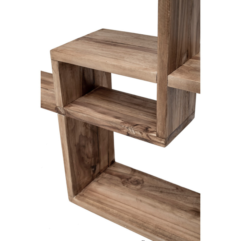 Wandrek, kubiek design Kleur teak#natural Materiaal teak Dimensie 110x60x18