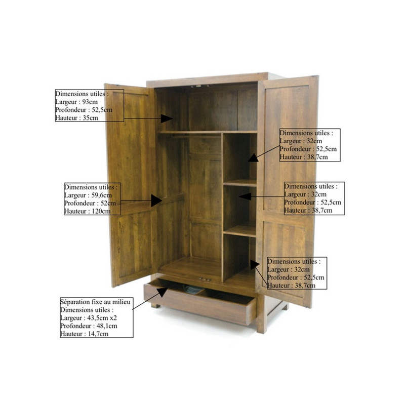 Garde-robe contemporaine Couleur Hevea#Browncm Matière hévéa Dimension ...